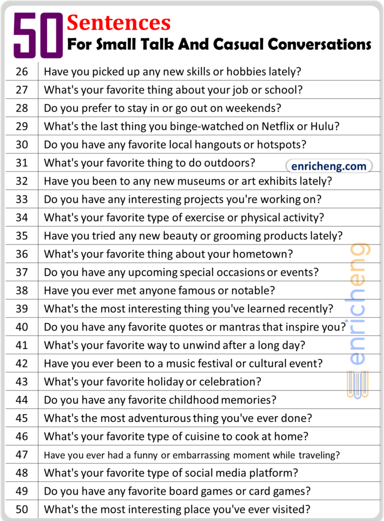 50 Sentences For Small Talk And Casual Conversations - EnrichEng